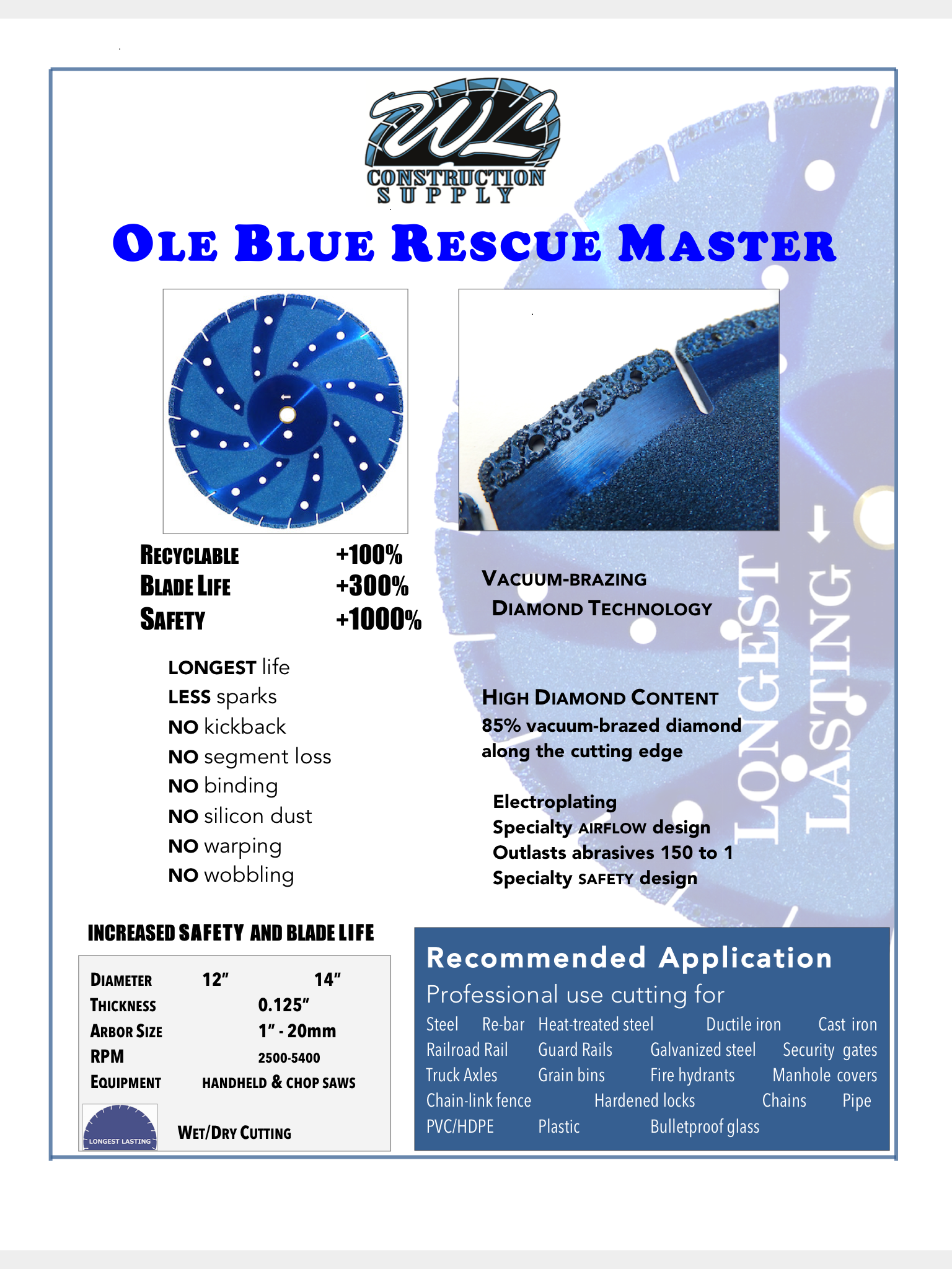 OLE BLUE RESCUE MASTER - DIAMOND BLADES - WL Construction Supply